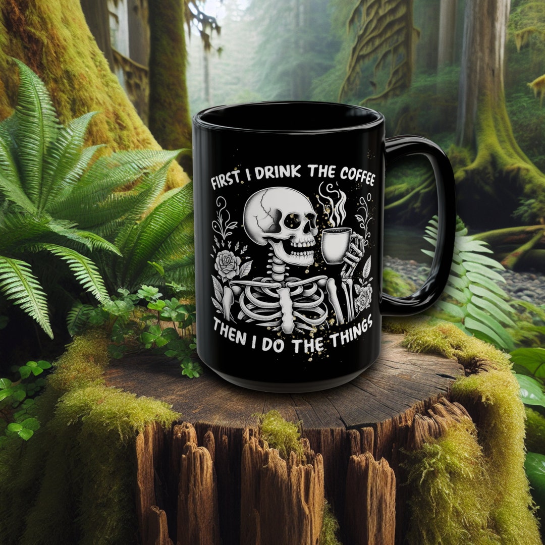 Coffee Skeleton Floral Tattoo Inspired Gold Splatter Mug Goth Work From ...
