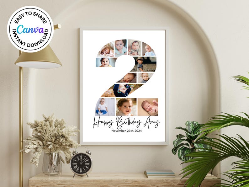 Editable 2nd Birthday Photo Poster Birthday Number 2 Photo Collage ...