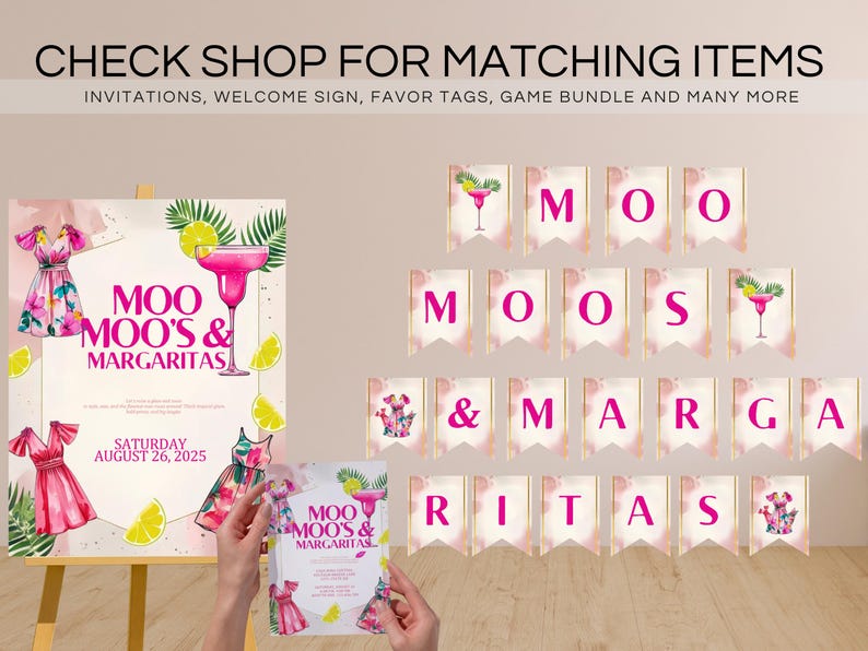 Moo Moos & Margaritas Party Decor Digital Ladies Night Decorations Girl ...