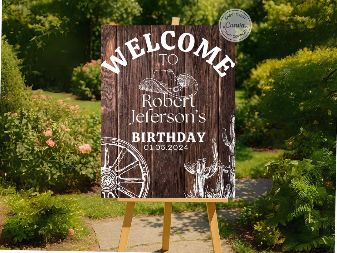Editable Western Welcome Sign Country Birthday Party Rustic Wood ...