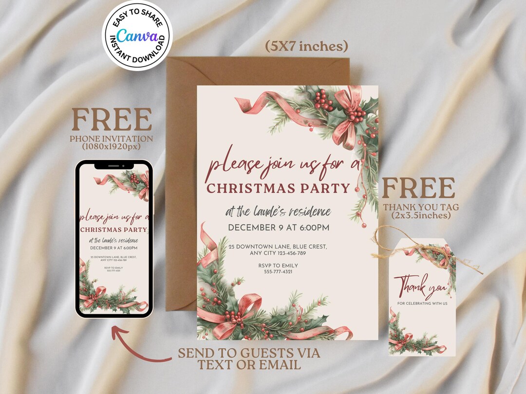 Editable Christmas Coquette Invitation Holiday Party Coquette ...