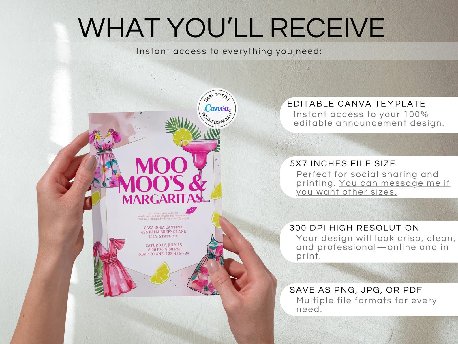 Moo Moos & Margaritas Invitation Digital Ladies Night Invite ...