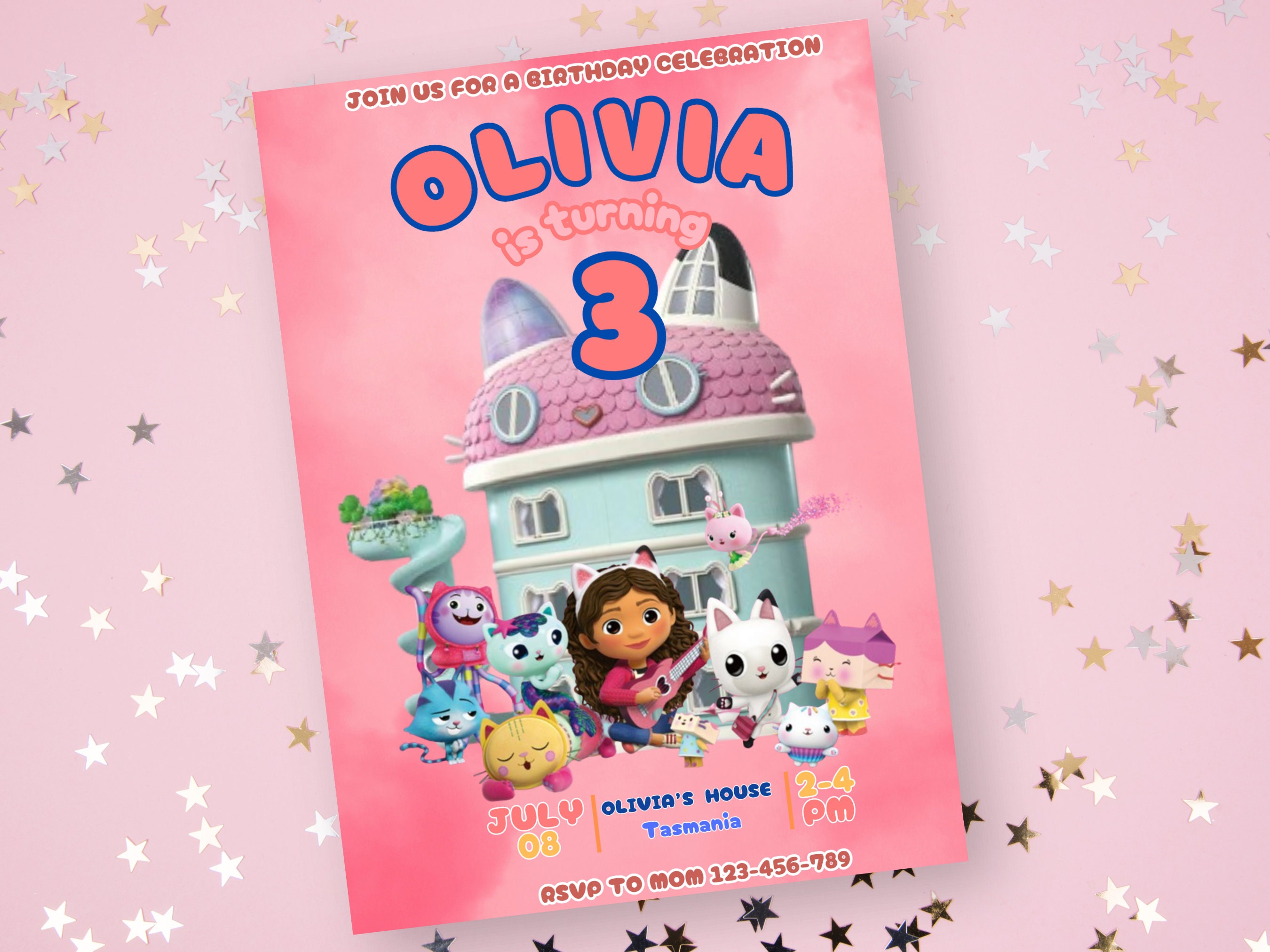 Editable Gabbys Dollhouse Birthday Invitation Template Printable ...