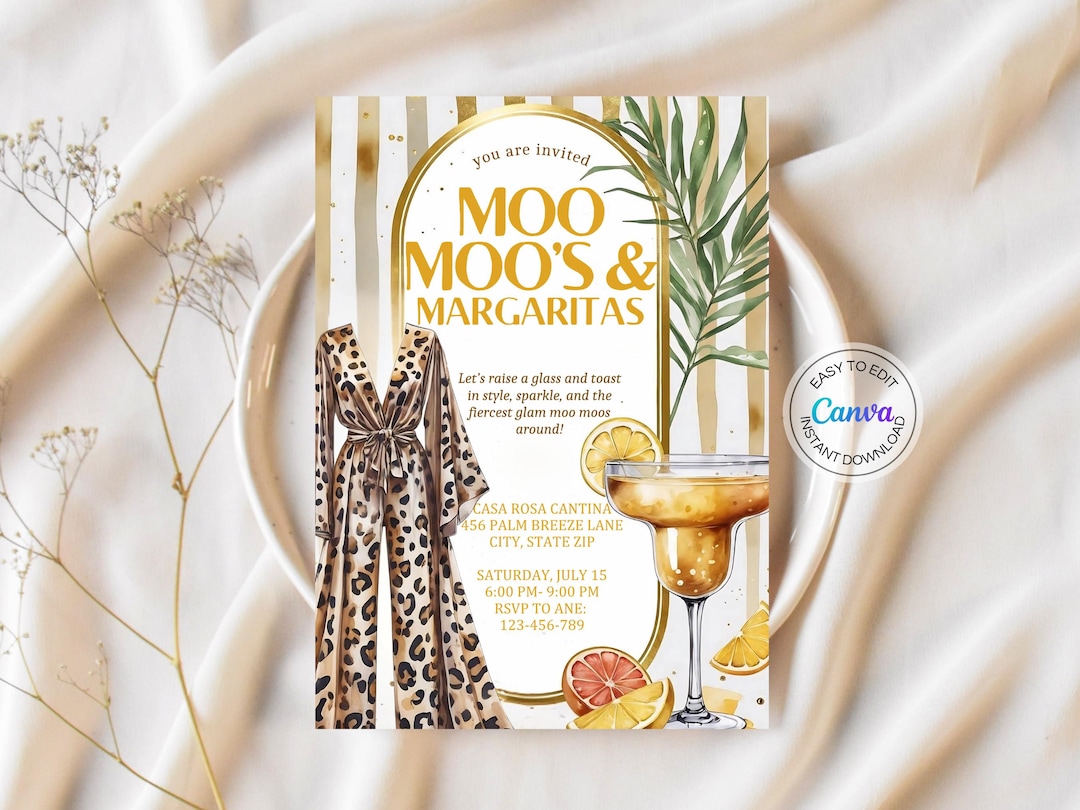 Moo Moos and Margaritas Invitation Digital Ladies Night Invite Glam ...