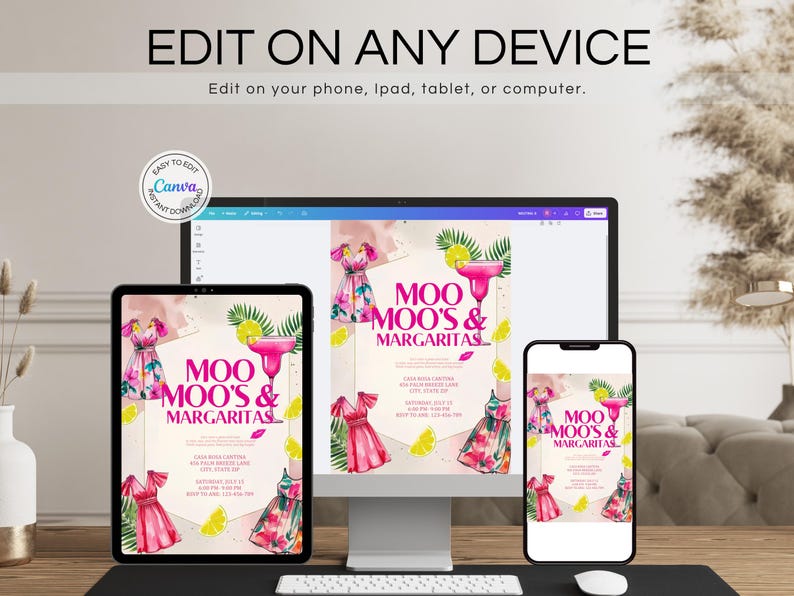 Moo Moos & Margaritas Invitation Digital Ladies Night Invite ...