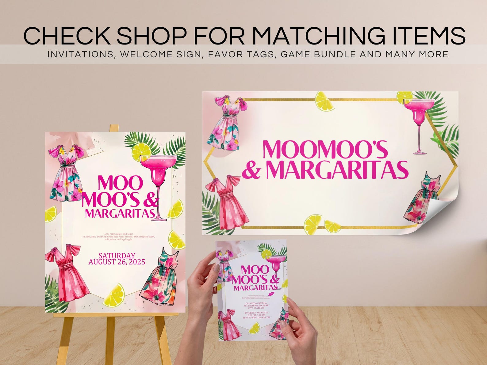 Moo Moos & Margaritas Banner Digital Moo Moo Party Decor Girl Night ...