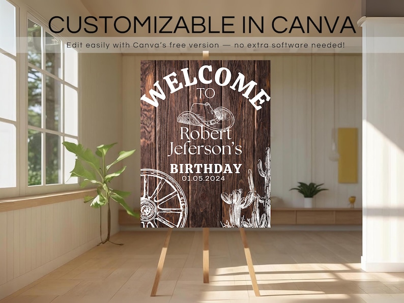 Editable Western Welcome Sign Country Birthday Party Rustic Wood ...