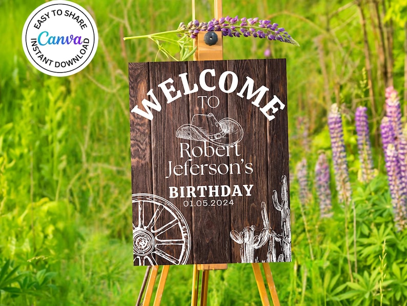 Editable Western Welcome Sign Country Birthday Party Rustic Wood ...