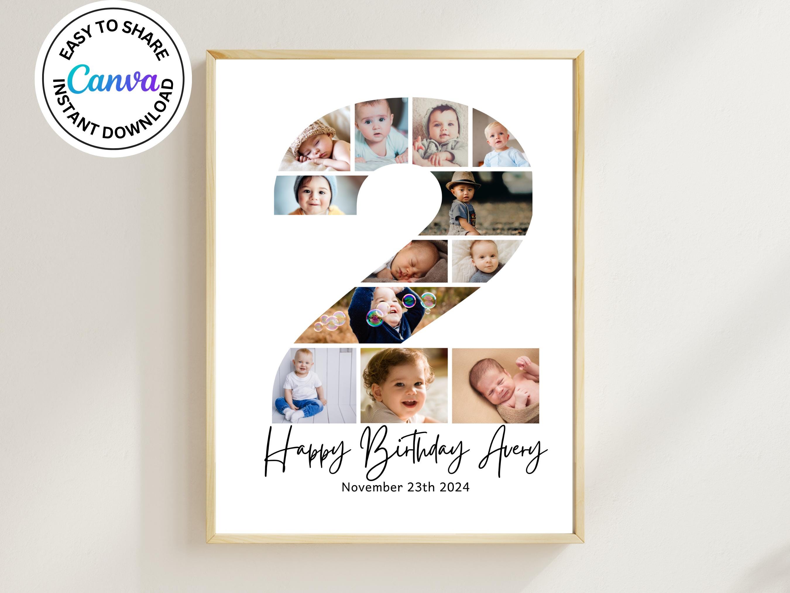 Editable 2nd Birthday Photo Poster Birthday Number 2 Photo Collage ...