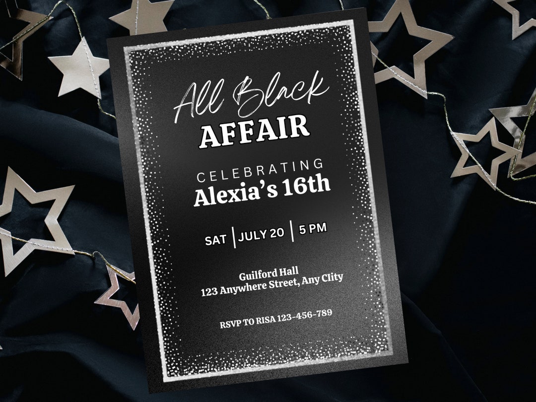 Editable All Black Affair Invitation All Black Party Invitation Agate ... Editable All Black Affair Invitation All Black Party Invitation Agate ...