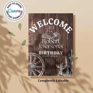 Editable Western Welcome Sign Country Birthday Party Rustic Wood ...