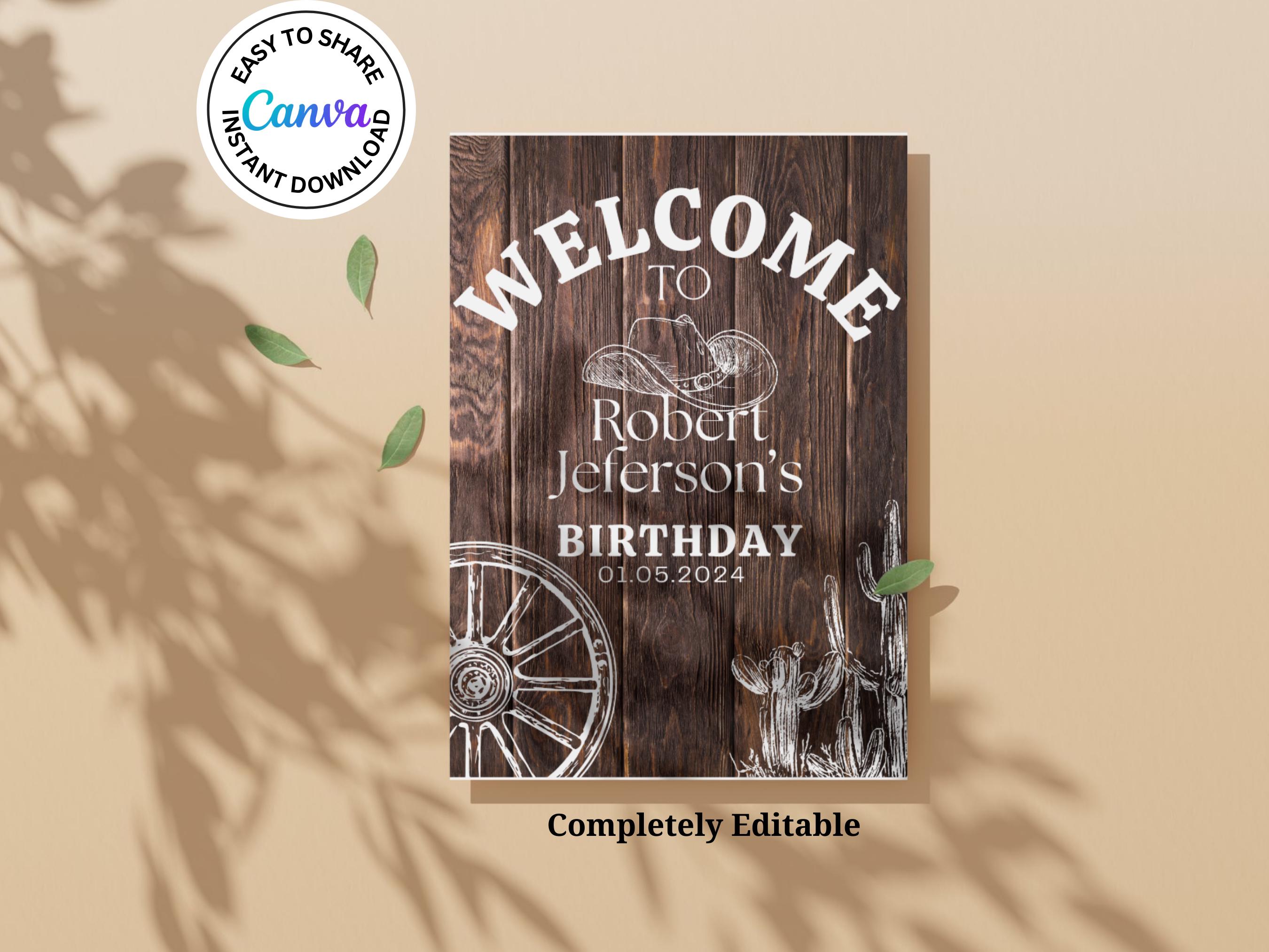 Editable Western Welcome Sign Country Birthday Party Rustic Wood ...