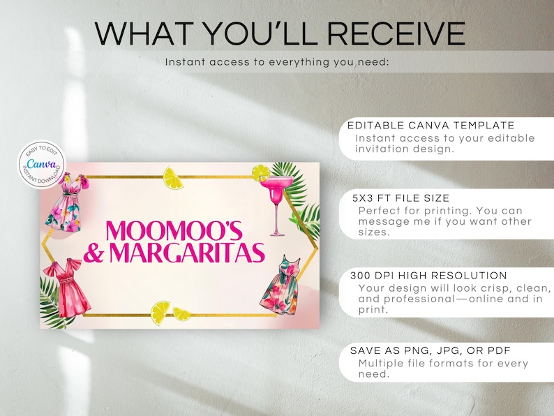 Moo Moos & Margaritas Banner Digital Moo Moo Party Decor Girl Night ...