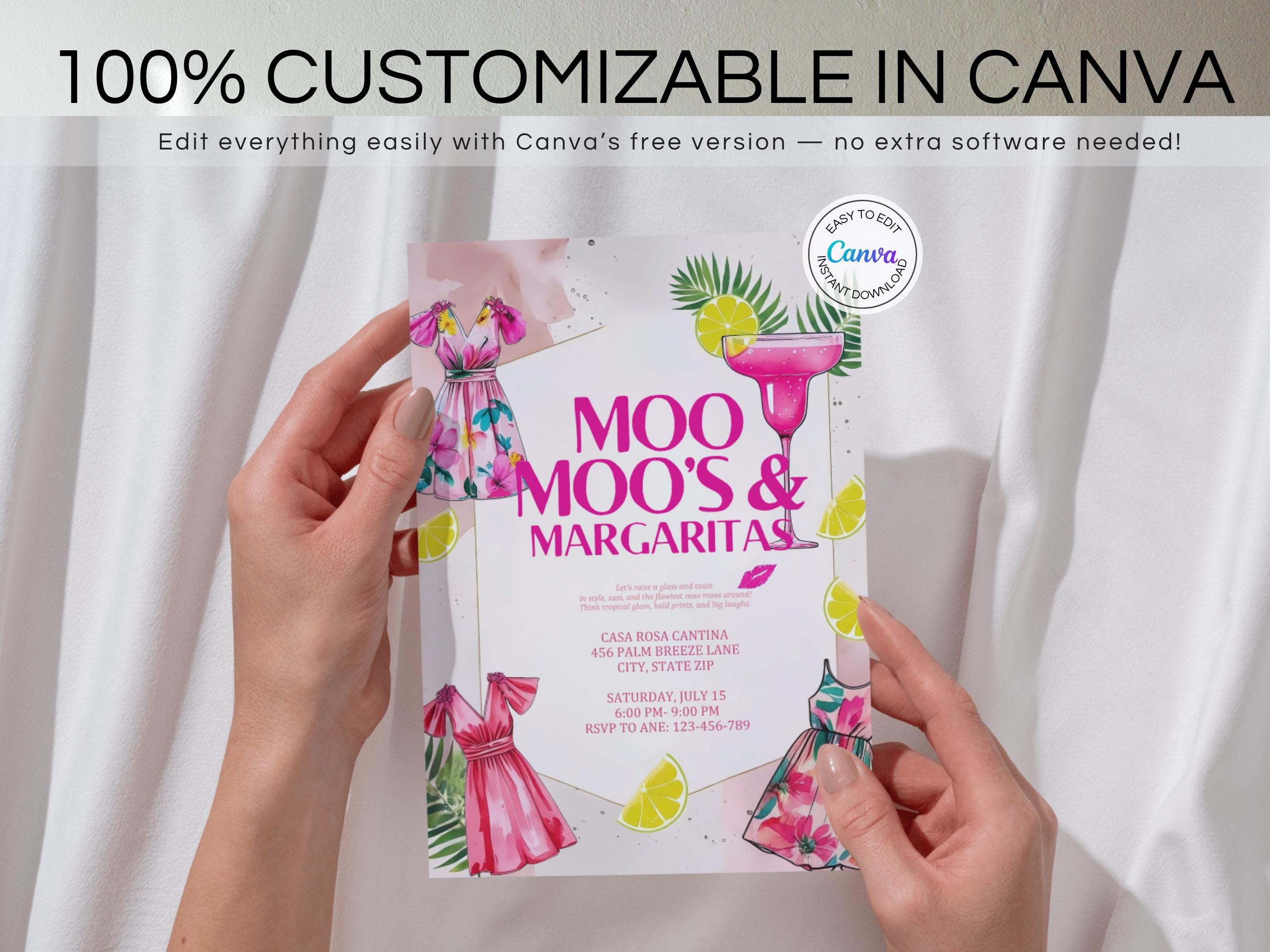 Moo Moos & Margaritas Invitation Digital Ladies Night Invite ...
