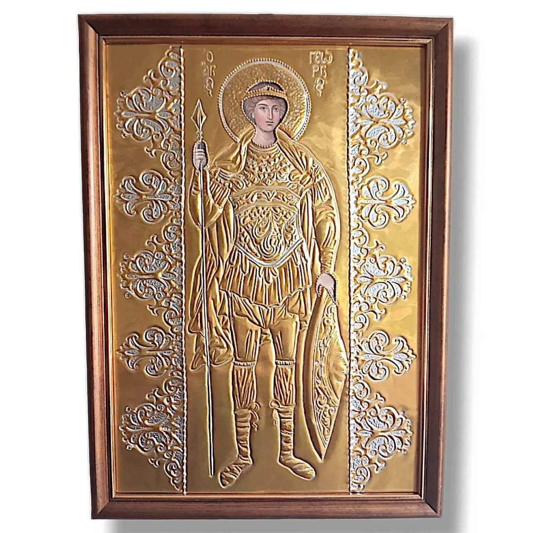 Handmade St. George Icon: Embossed Brass, Gold & Swarovski Crystals - Etsy