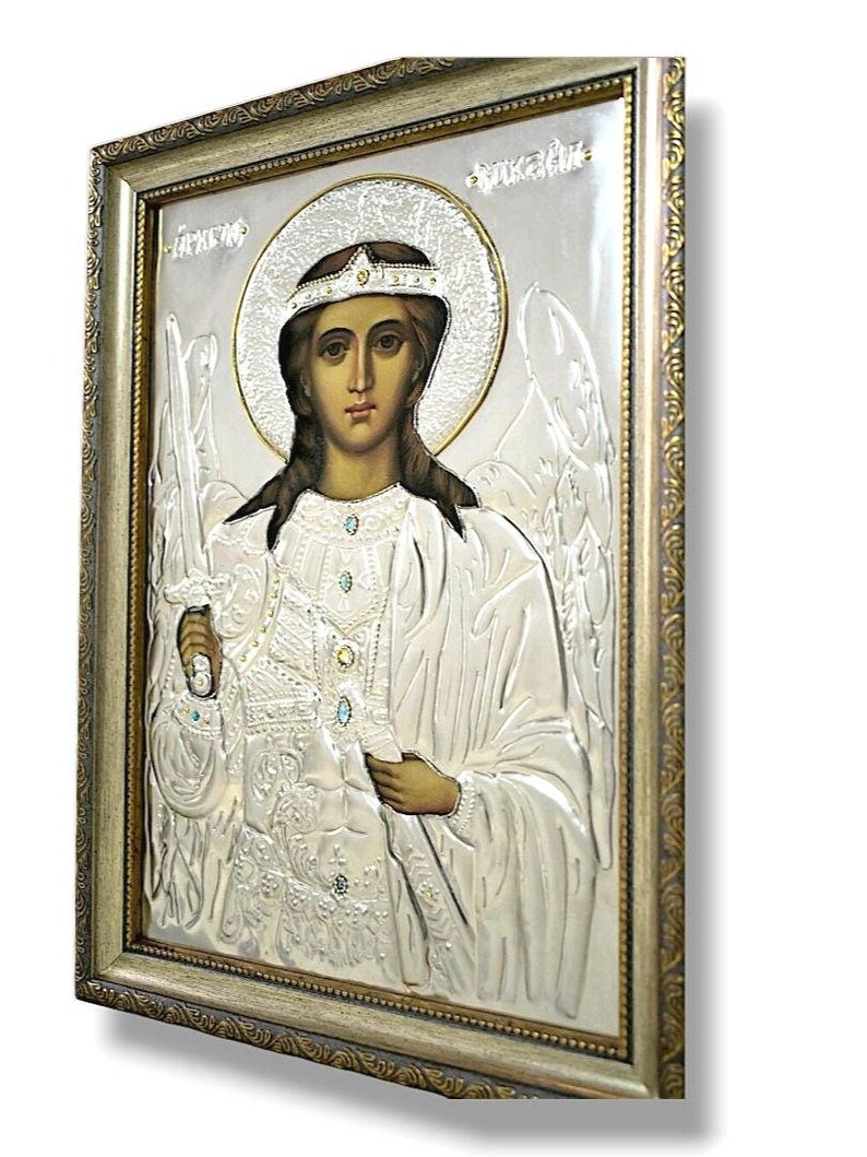 Archangel Michael Icon in Silver / Saint Michael the Defender Icon ...