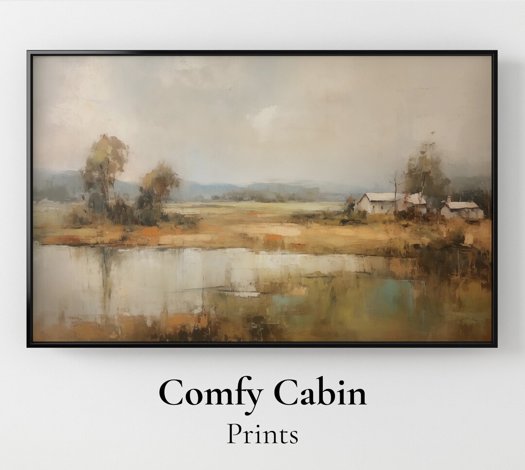 Printable Abstract Countryside Lake, Cottage Backdrop, English ...