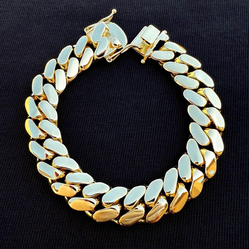 14K Gold Triple Plated Miami Cuban Link Bracelet — Solid, Heavyweight ...
