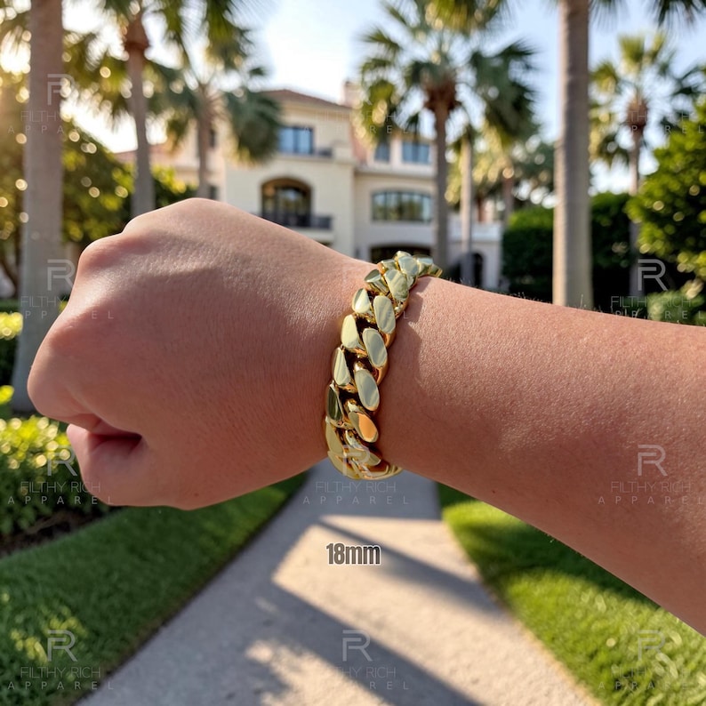 14K Gold Triple Plated Miami Cuban Link Bracelet — Solid, Heavyweight ...