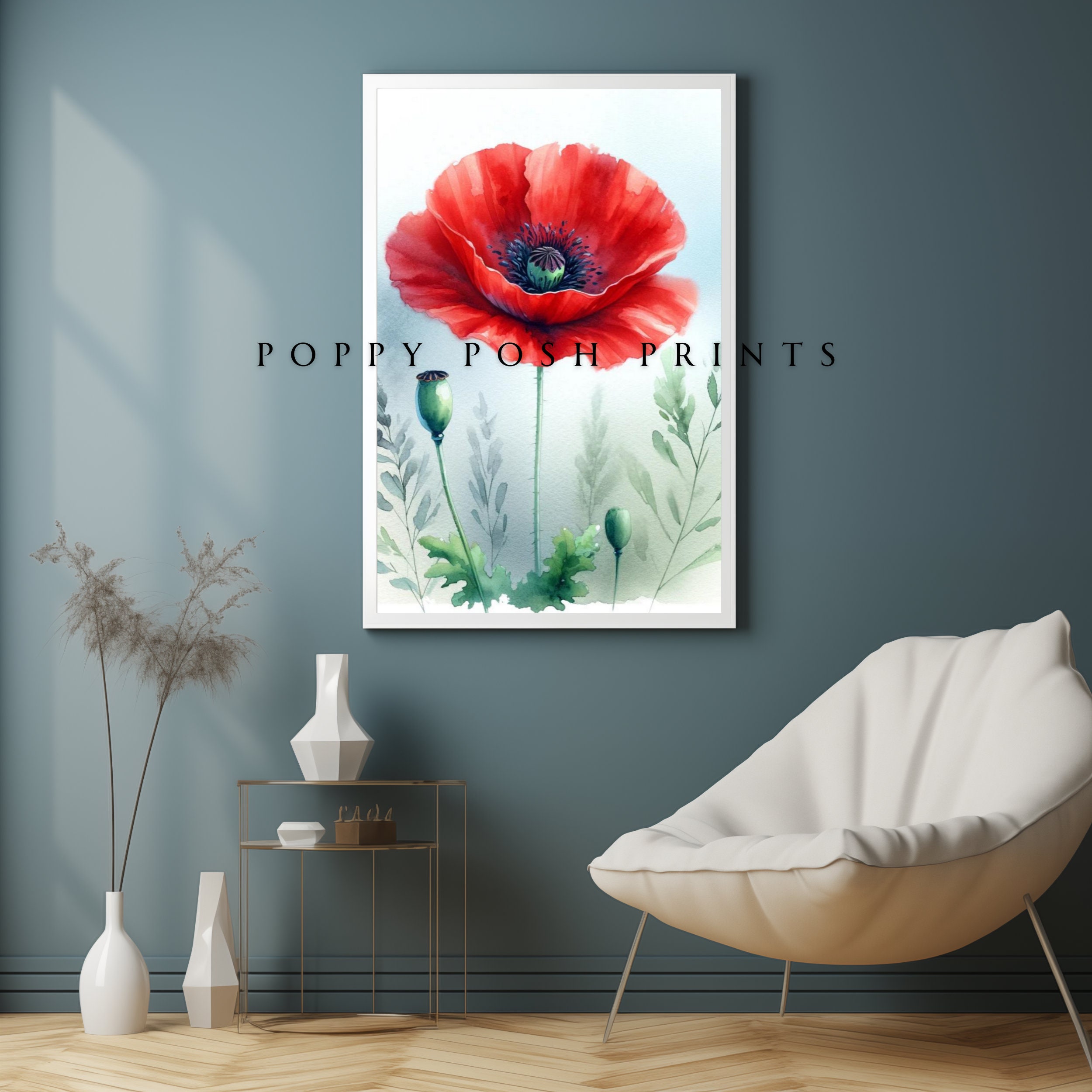 Red Poppy Watercolor Wall Art Botanical Red Poppy Floral Home Decor ...