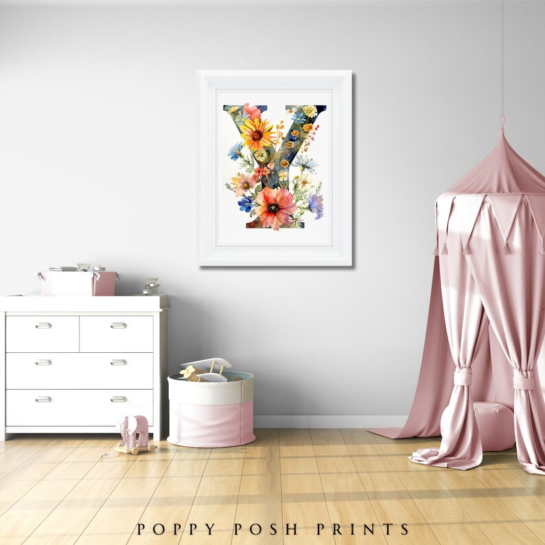 Floral Letter Y Print: Watercolor Flower Alphabet (digital Download) - Etsy