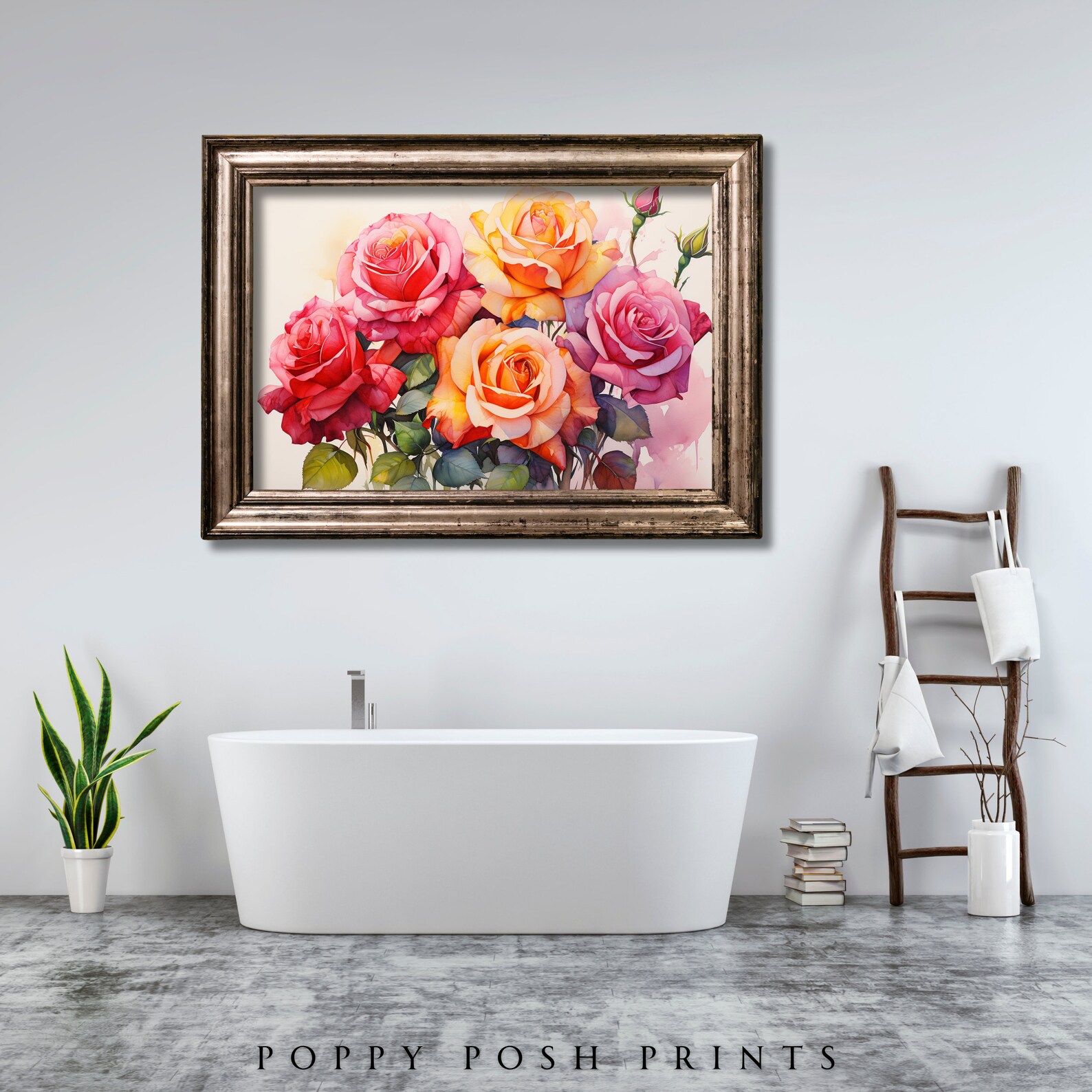 Sunset Rose Splendor Wall Art - Luxurious Watercolor Roses Digital ...