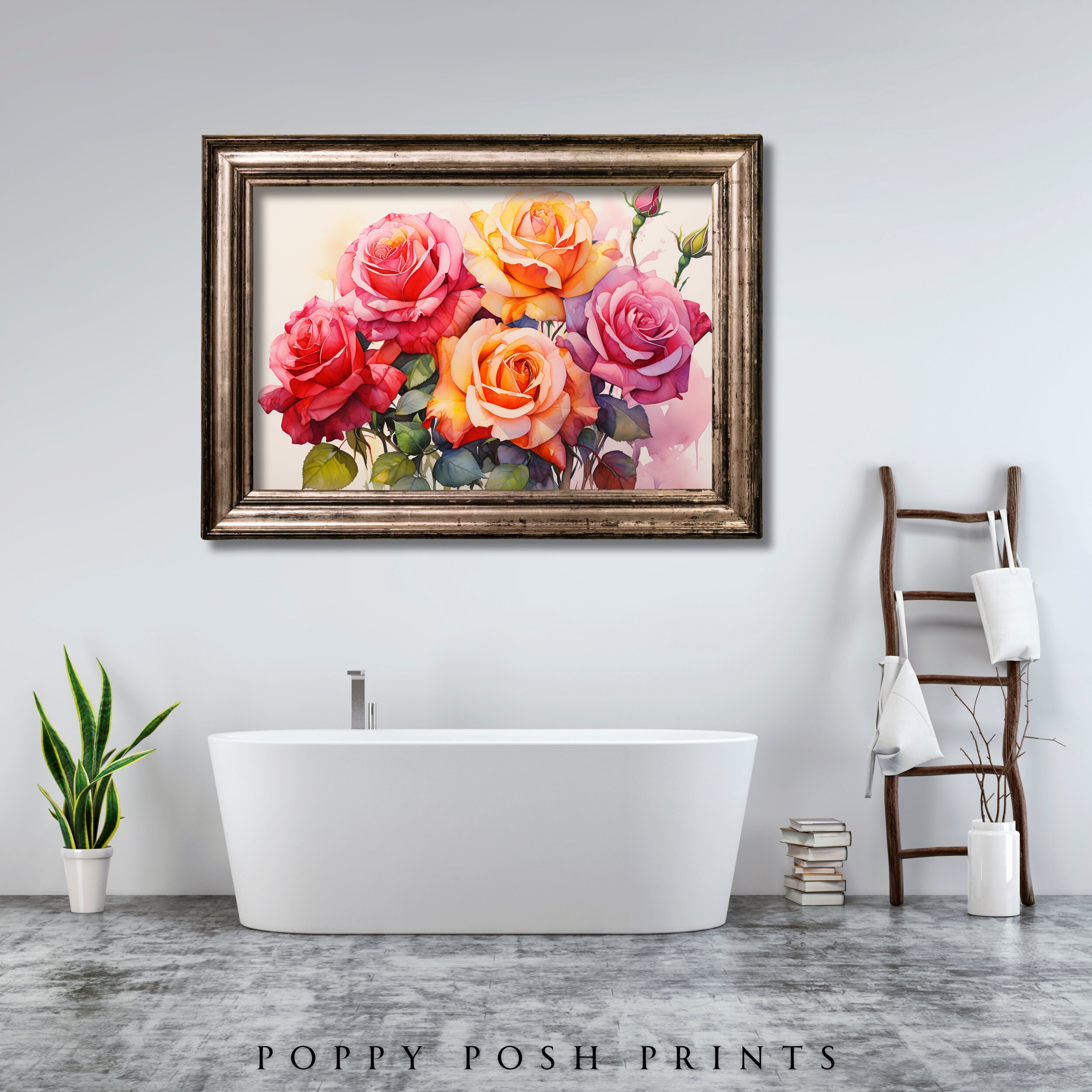 Sunset Rose Splendor Wall Art Luxurious Watercolor Roses Digital Print ...
