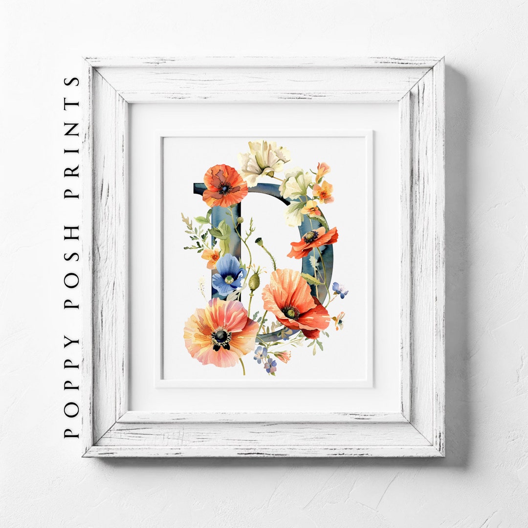 Floral Letter D Art Print: Watercolor Flower Alphabet (digital Download ...