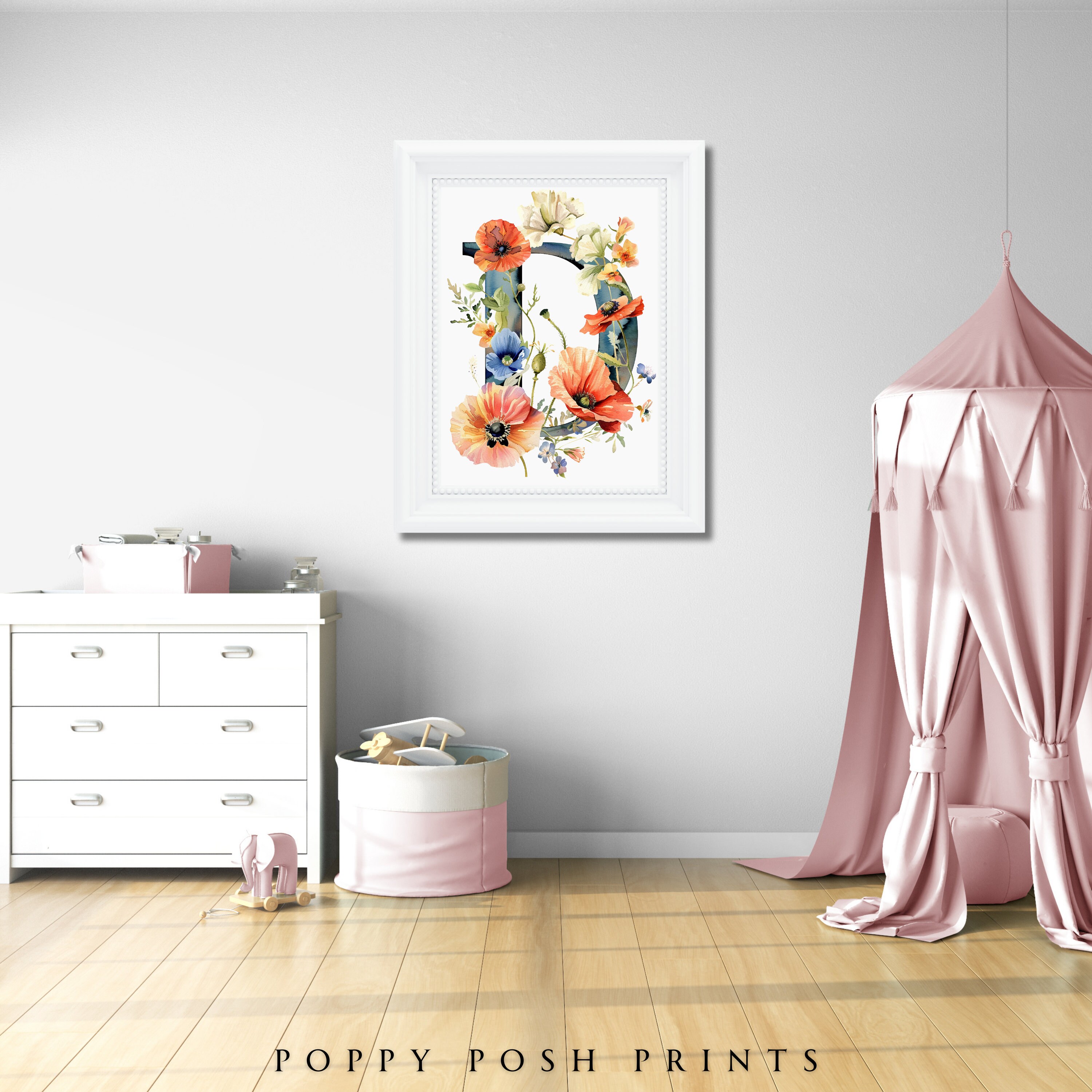 Floral Letter D Art Print: Watercolor Flower Alphabet (digital Download ...