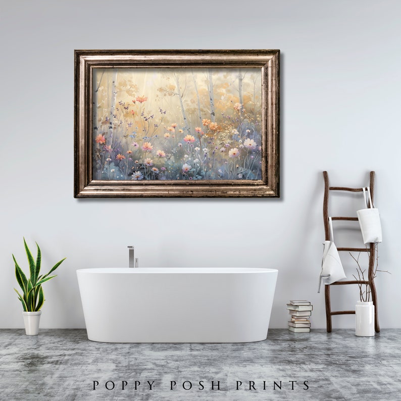 Enchanted Forest Light Rays Floral Wall Art, Nature Landscape Digital ...