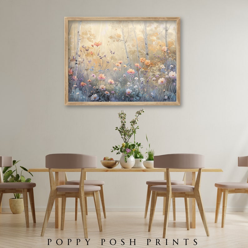 Enchanted Forest Light Rays Floral Wall Art, Nature Landscape Digital ...