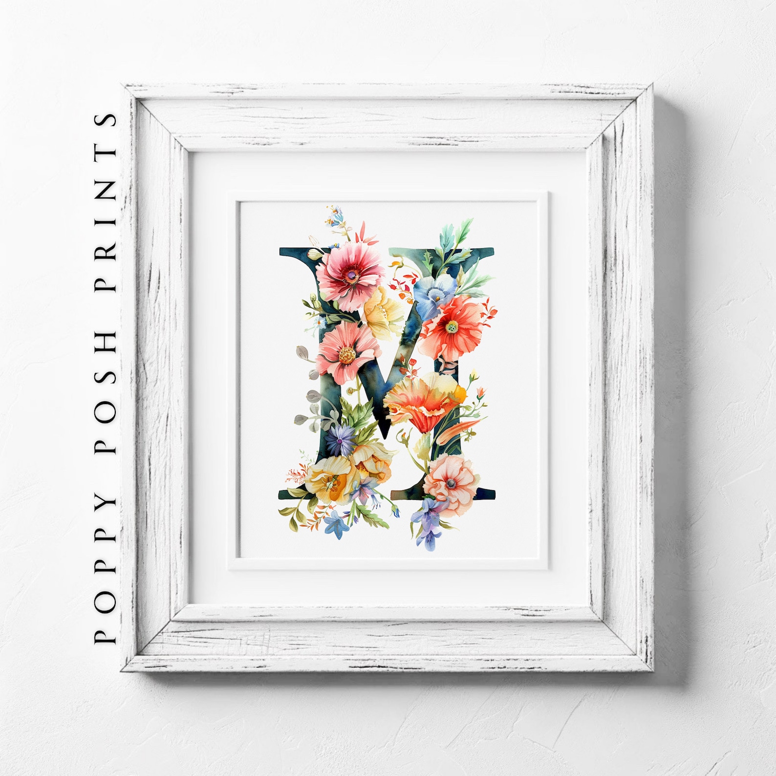 Monogram M - Floral Alphabet Letter Art Print - Unique Digital Wall ...