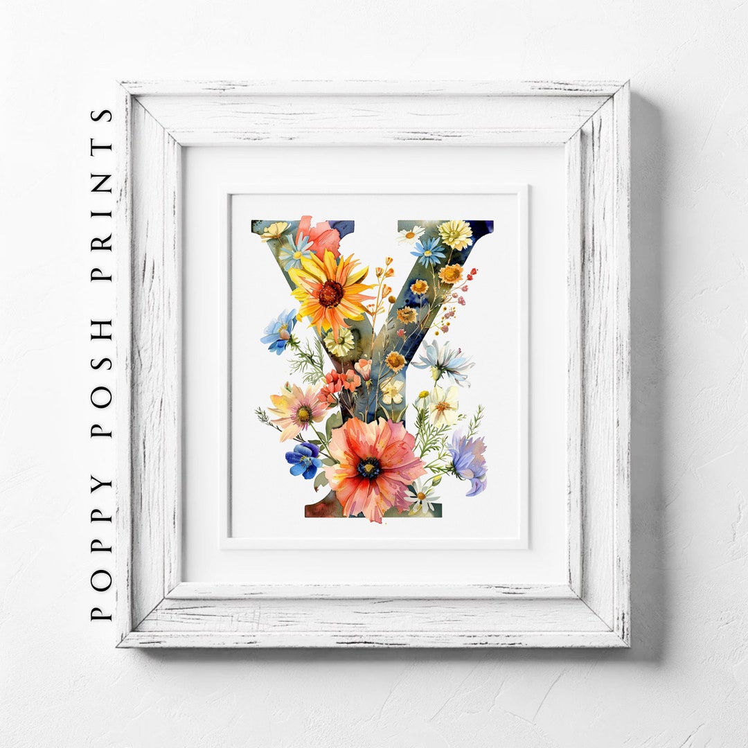 Floral Letter Y Print: Watercolor Flower Alphabet (digital Download) - Etsy