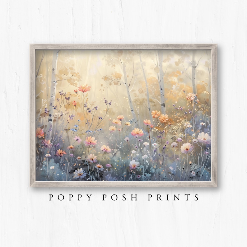 Enchanted Forest Light Rays Floral Wall Art, Nature Landscape Digital ...