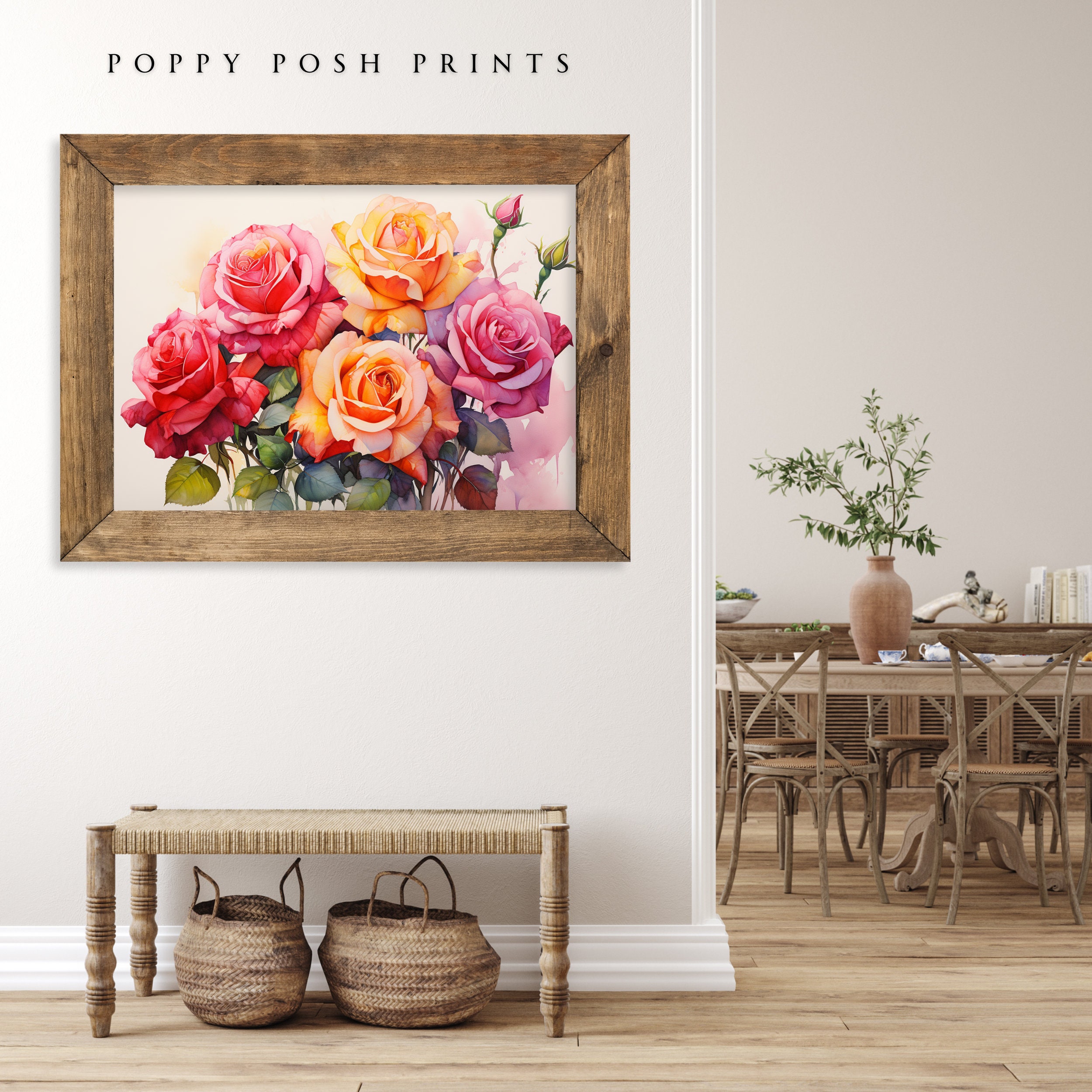 Sunset Rose Splendor Wall Art Luxurious Watercolor Roses Digital Print ...