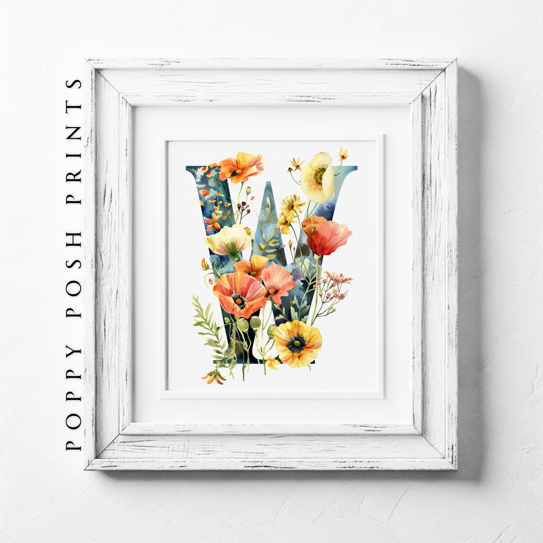 Monogram W - Floral Alphabet Letter Art Print - Unique Digital Wall ...