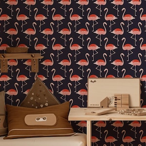 Black and Pink Flamingo Peel and Stick Removable Wallpaper, Gender ...