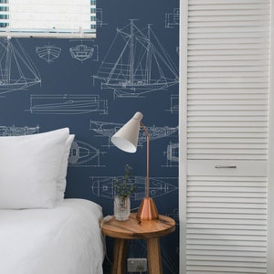 White and Blue Ship Sailboat Nautical Peel and Stick Removable ...