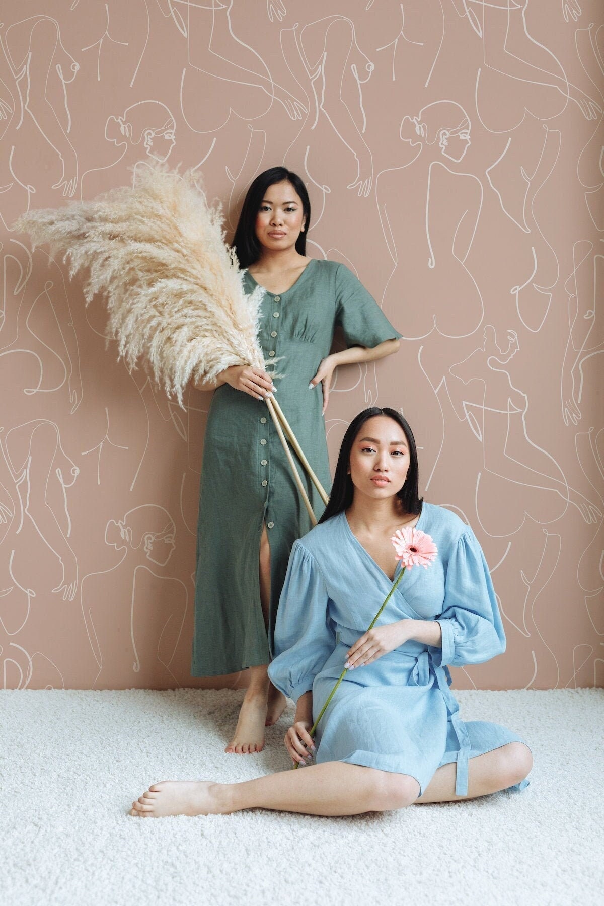 Pink or Peach Silhouette Female Body Line Peel and Stick Removable ...