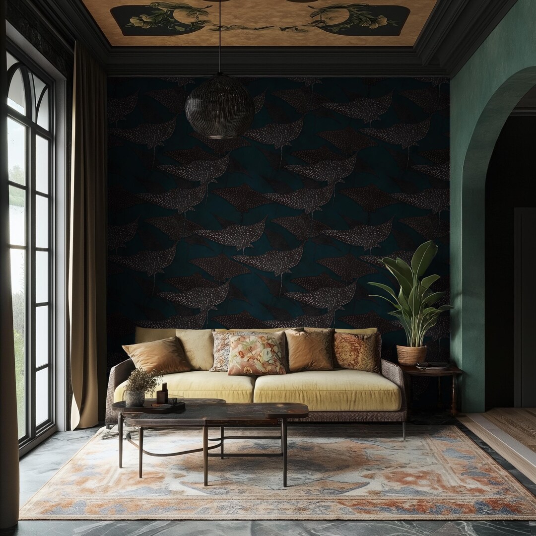 Manta Ray Dark Ocean Peel & Stick Removable Wallpaper, Ocean and Sea ...