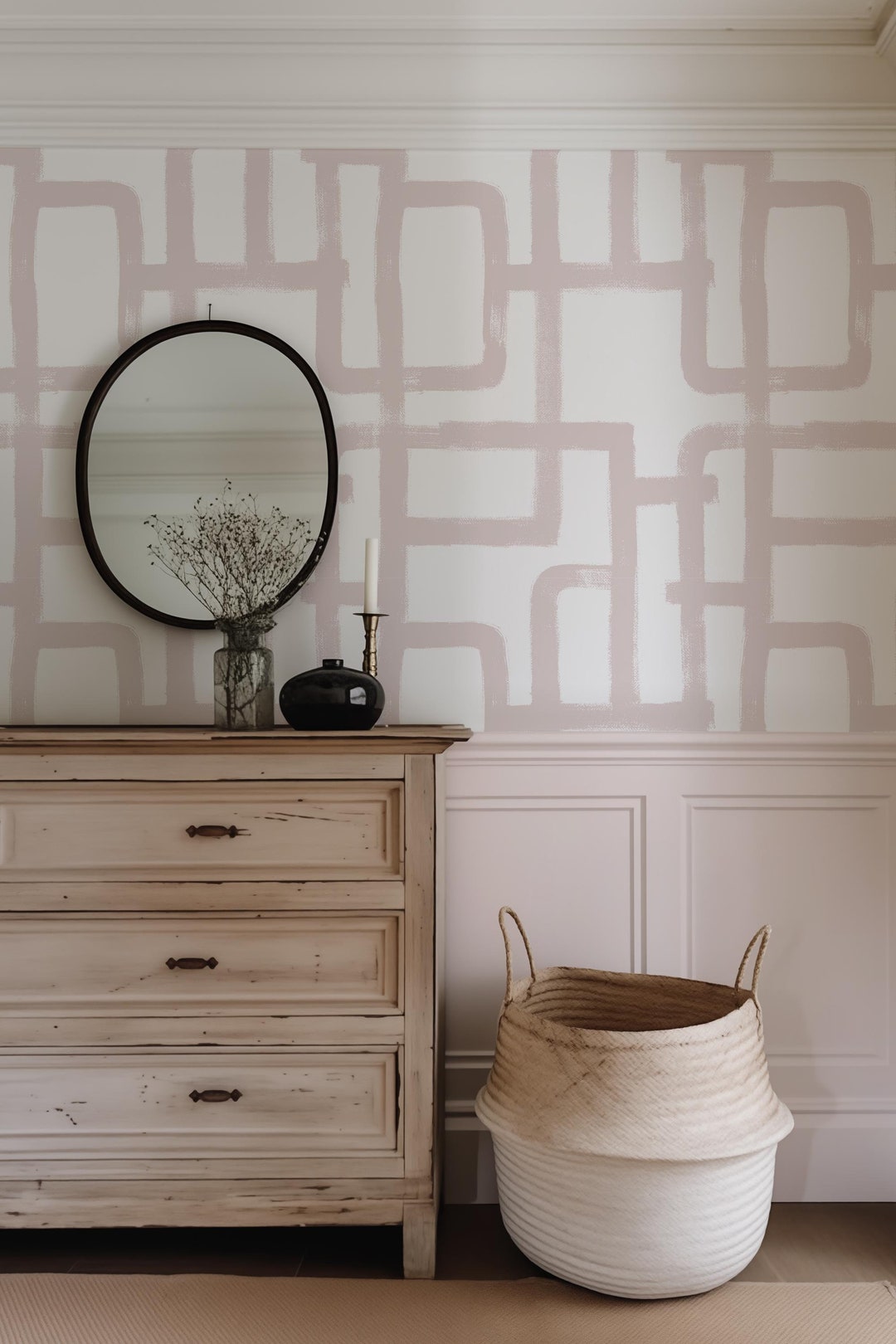 Dusty Pink Brush Stroke Peel and Stick Removable Wallpaper, Pink and ...