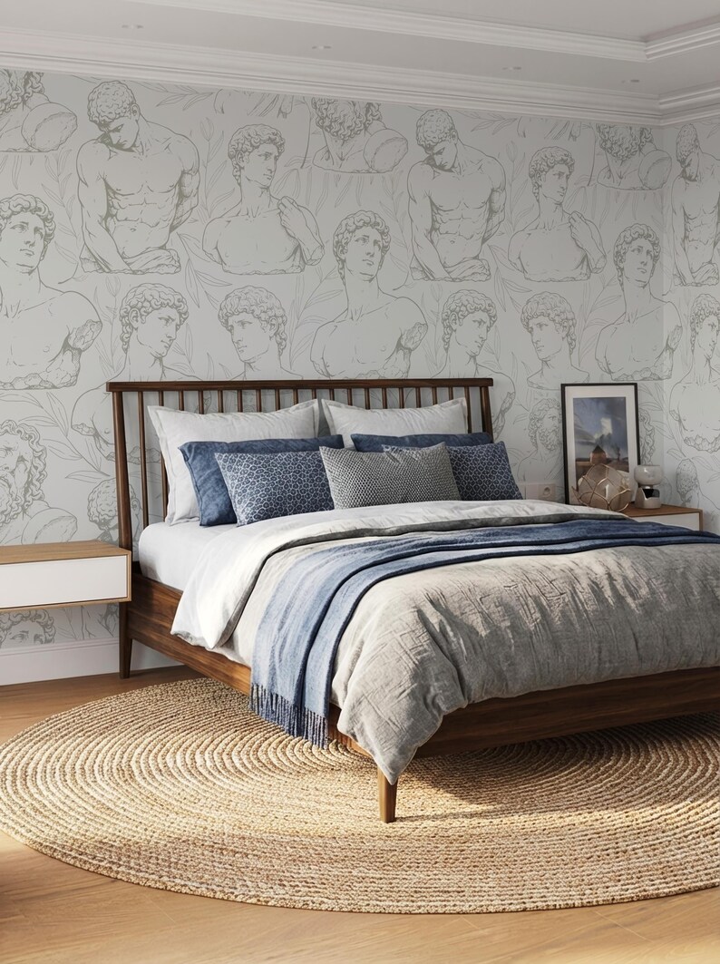 Classical Sculpture Wallpaper, Greco Roman Antique Male Mural, Peel ...