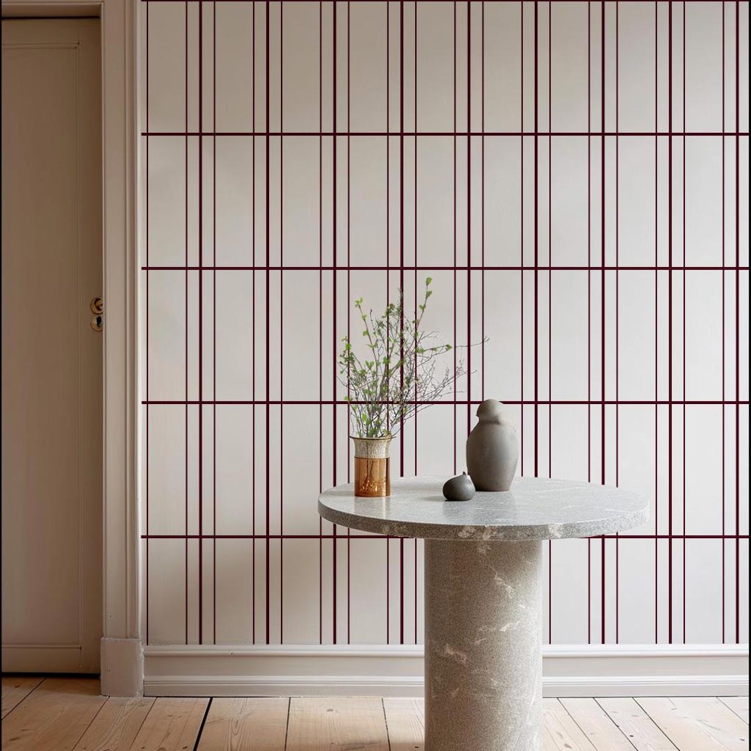 Dark Red and White Line Modern Wallpaper: Elegant Stripe Removable Peel ...