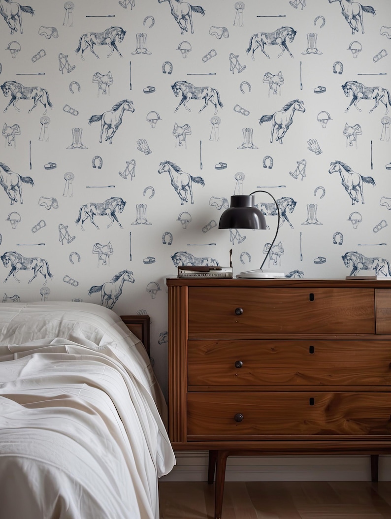 Blue Horse Equestrian Peel and Stick Wallpaper: Farmhouse Style - Etsy