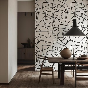 Abstract Line Peel and Stick Removable Wallpaper, Black and White ...