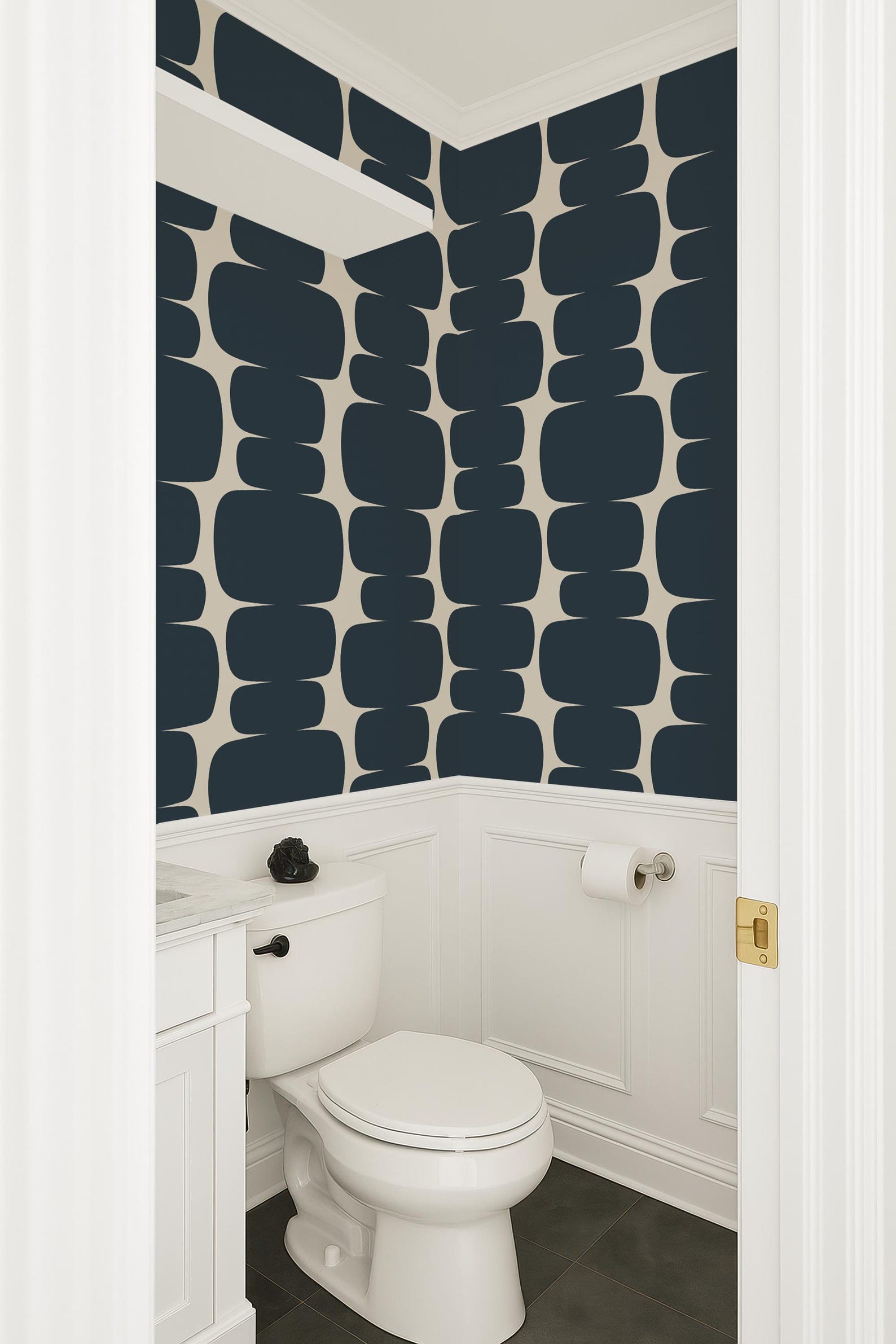 Abstract Navy Blue Shape Peel and Stick Removable Wallpaper, Cream ...