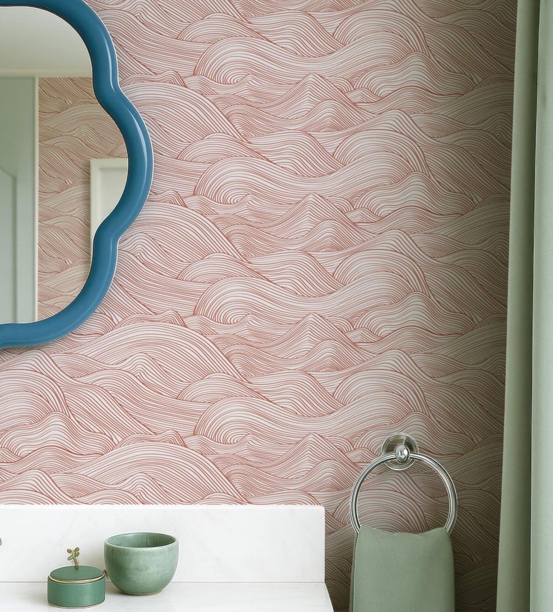 Orange Wave Peel and Stick Wallpaper: Coastal Nautical Self-adhesive ...