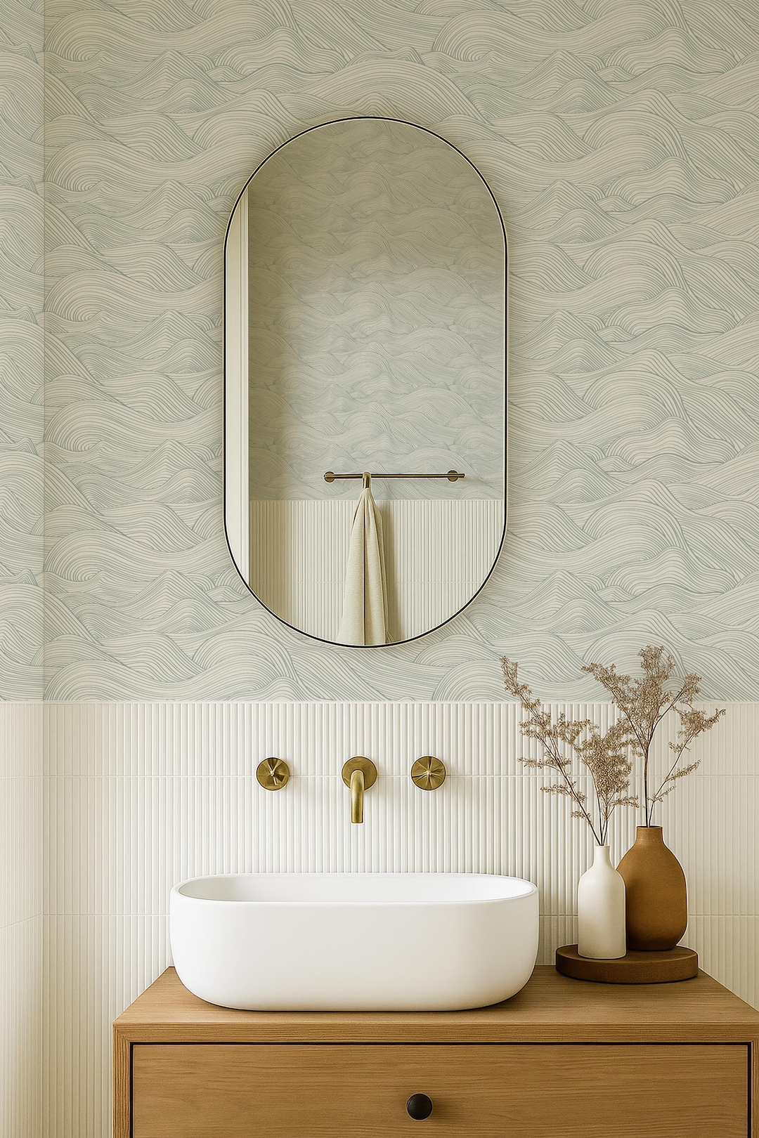 Sage and White Wave Peel and Stick Removable Wallpaper, Green Wave ...