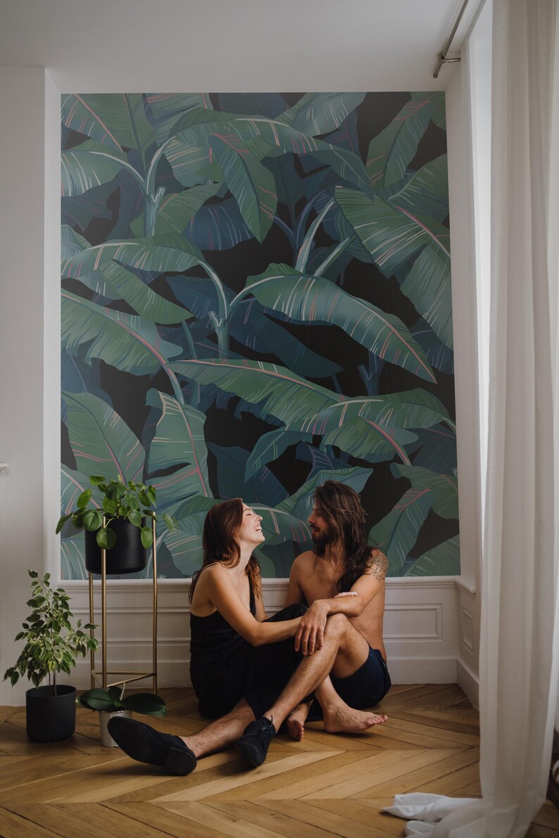 Dark Moody Green Leaf Peel and Stick Removable Wallpaper, Tropical ...