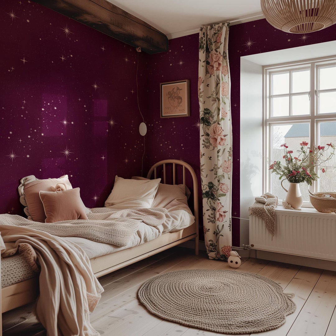 Mauve Stars Wallpape, Celestial Elegance Wallpaper, Removable Peel-and ...